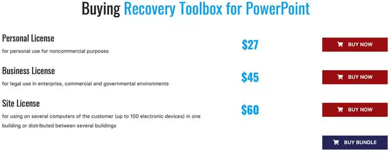 Recover Toolbox для Powerpoint Ціноутворення