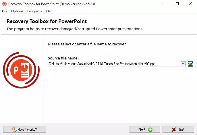 Recuperéieren Toolbox Fir Powerpoint Wielt Datei