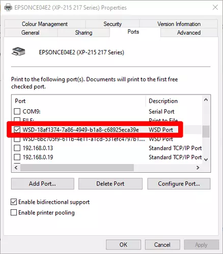 Zavihek Najdi naslov IP Network Printer Ports