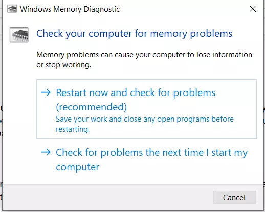 Windows Unresponsive Memory Diagnostic