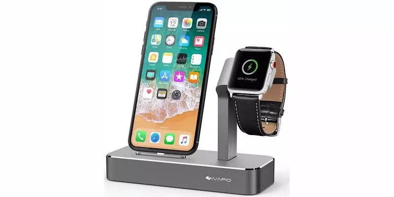 Stație de încărcare Apple Watch și iPhone din aluminiu 2-în-1 iVAPO, acum 72% reducere 16975_1