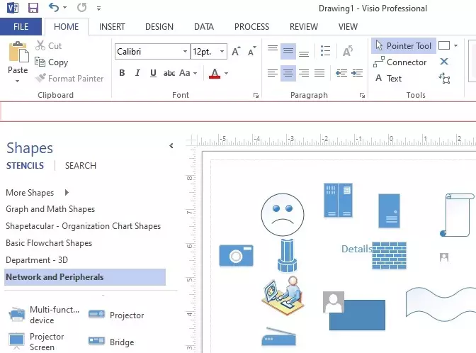 الميزات الأساسية في Visio