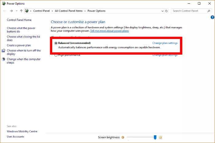 Fiks 100 CPU-bruk Windows 10 Power Plans