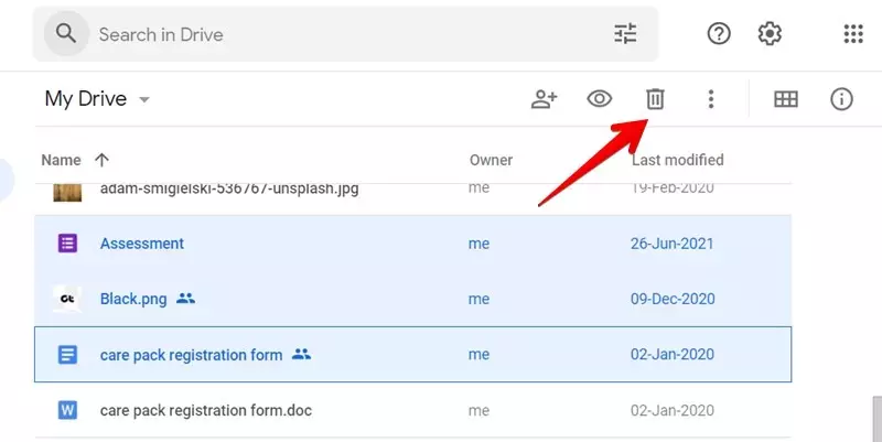 Google Drive Ջնջել բազմաթիվ ֆայլեր