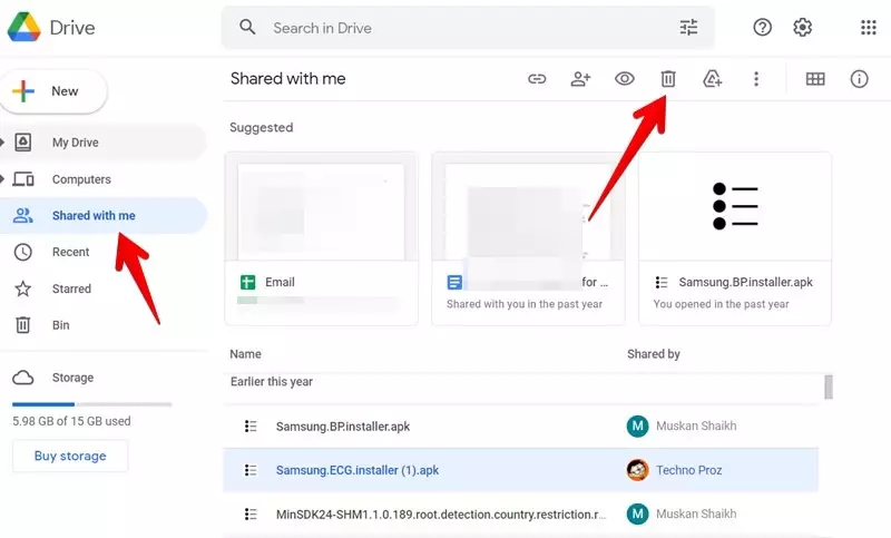 Google Drive-ի համօգտագործվող ֆայլի ջնջում