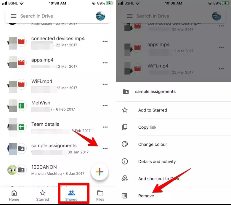 Google Drive уртак файлны мобиль бетерү