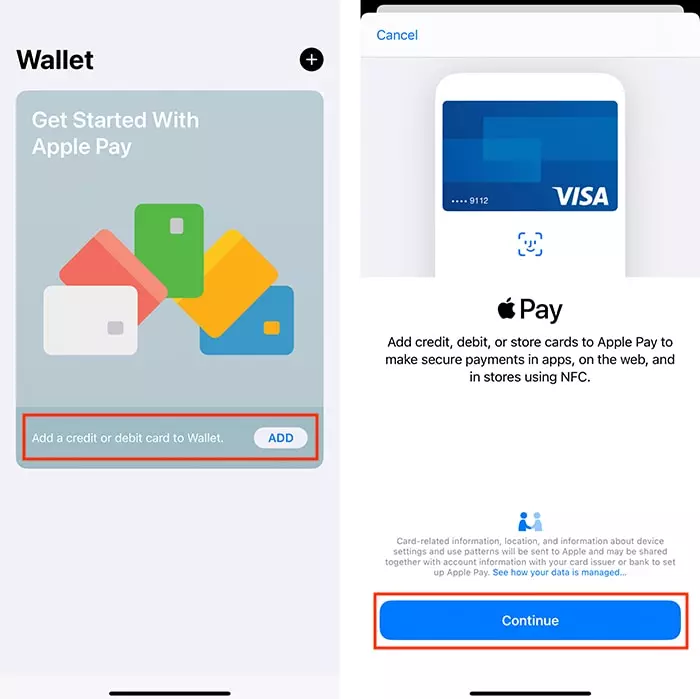 Կարգավորեք Apple Pay Iphone Wallet հավելվածը