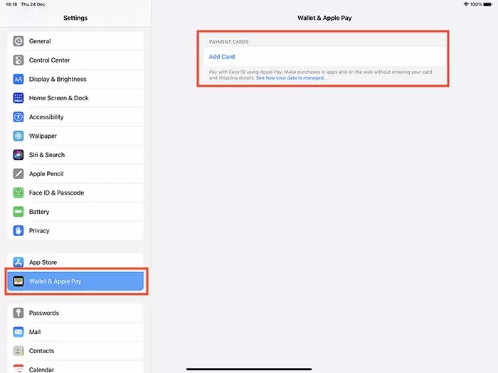 Sediakan Tetapan Wallet Apple Pay Ipad