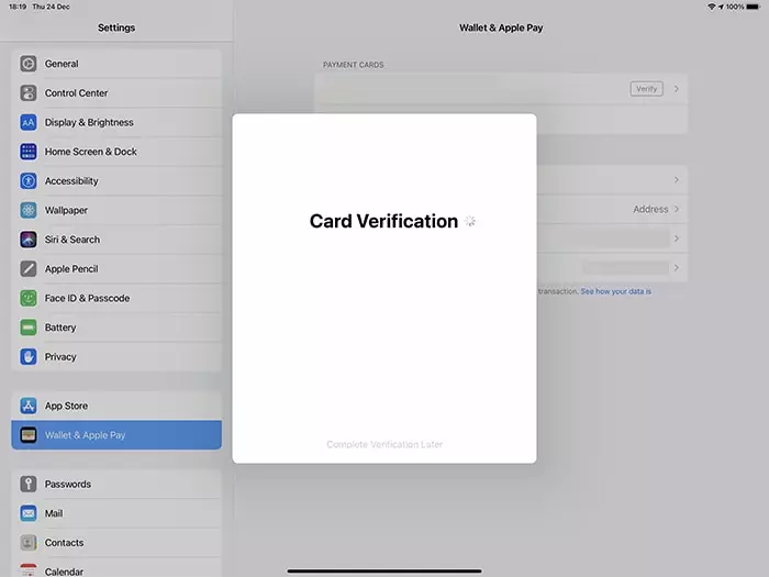 Կարգավորեք Apple Pay Card-ի ստուգումը