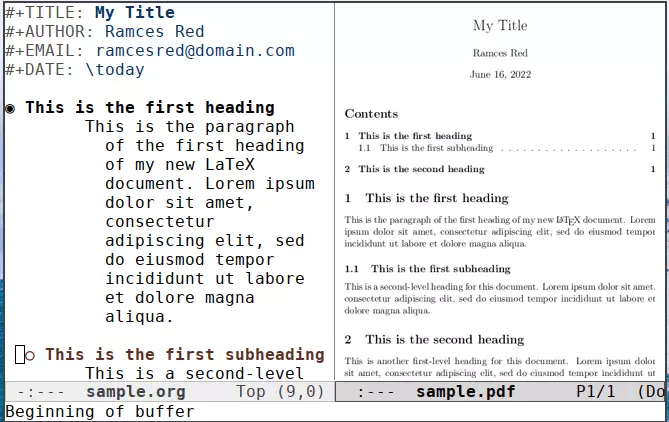 Сарлавҳаҳои Emacs Latex 11 Org