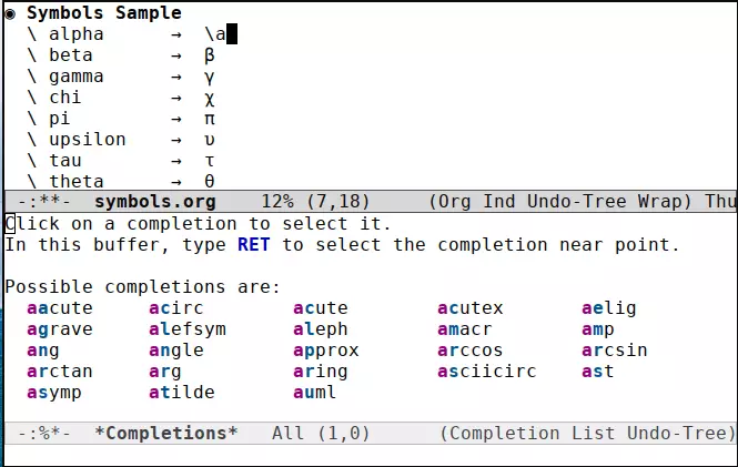 Emacs Latex 15 Symbol-Tab-Vervollständigung