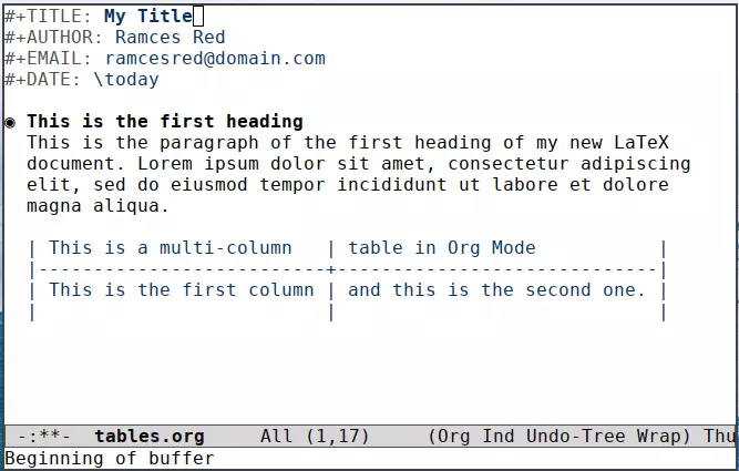 Emacs Latex 17 Tabella ta 'Kolonni Multi