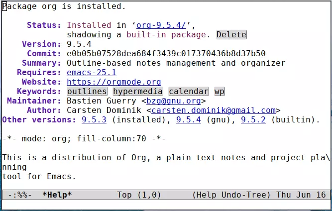 Emacs Latex 08 -organisaatiotila asennettu