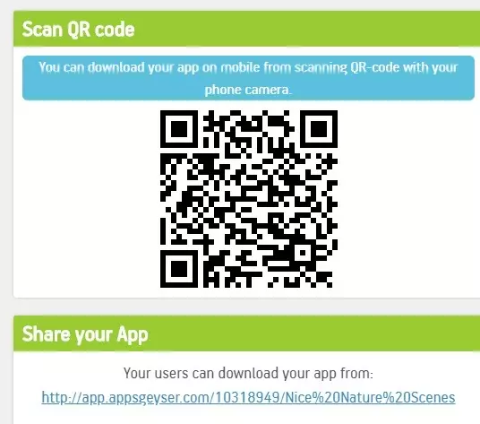 Appsgeyser Ladda ner App QR-kod Dela länk