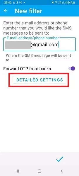 Encaminhar SMS Android Gawk Novo Filtro de Endereço de Email