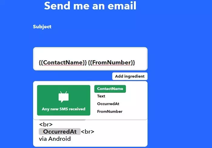 Antaŭen Sms Android Ifttt Aldoni Ingrediencojn