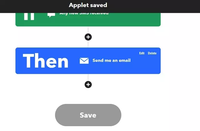 Chuyển tiếp Sms Android Ifttt Applet đã được lưu