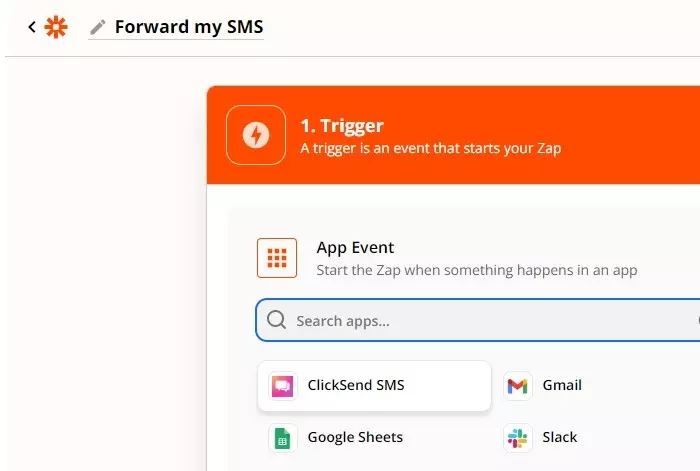 Chuyển tiếp Sms Android Zapier Trigger Chọn