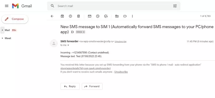 Antaŭen Sms Android Gmail Testa Retpoŝto Ricevita