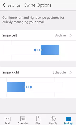 आउटलुक सुविधाहरू - स्वाइप विकल्पहरू