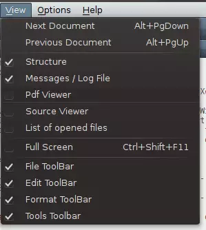 Menú de visualización de PDF de latex