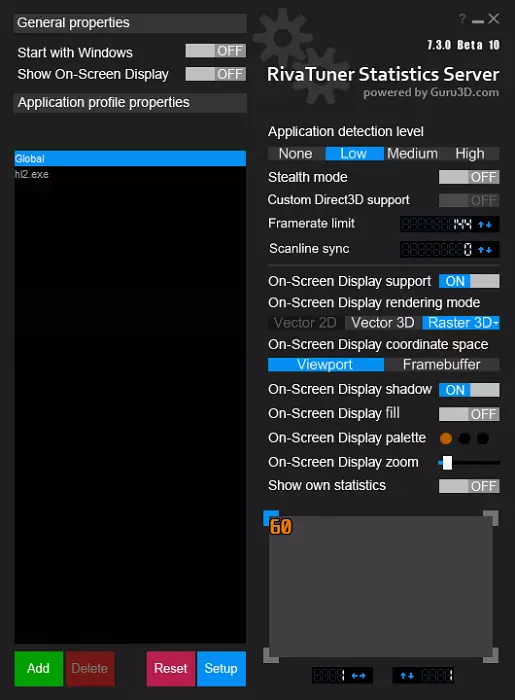 Glavni prozor Rivatuner Scanline Sync