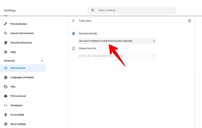 Automatska vremenska zona Chromebooka