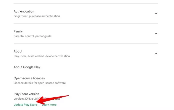 Ενημέρωση Chromebook Play Store