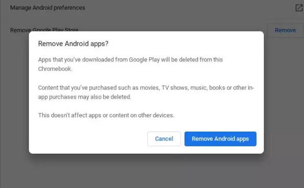 Chromebook Play Store Κατάργηση Επιβεβαίωση