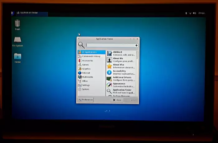 „Xubuntu Application Finder Launcher“ naudojimas programoms atidaryti.