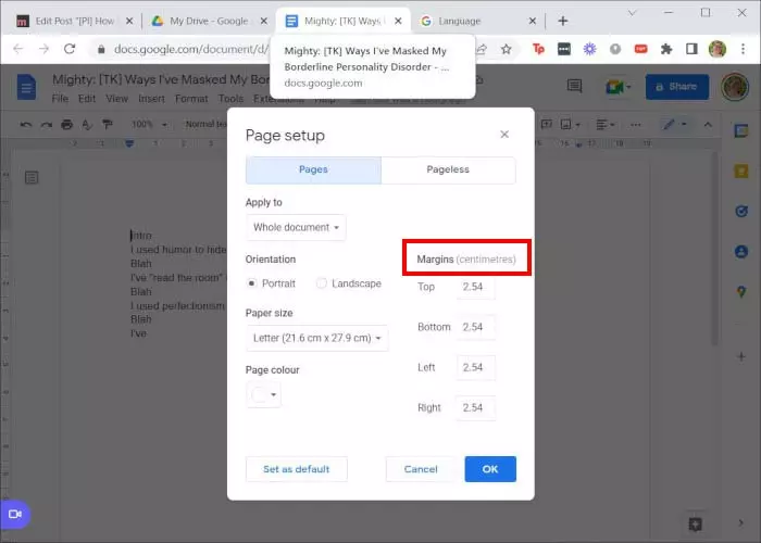 Google Doc Marges Centimeter