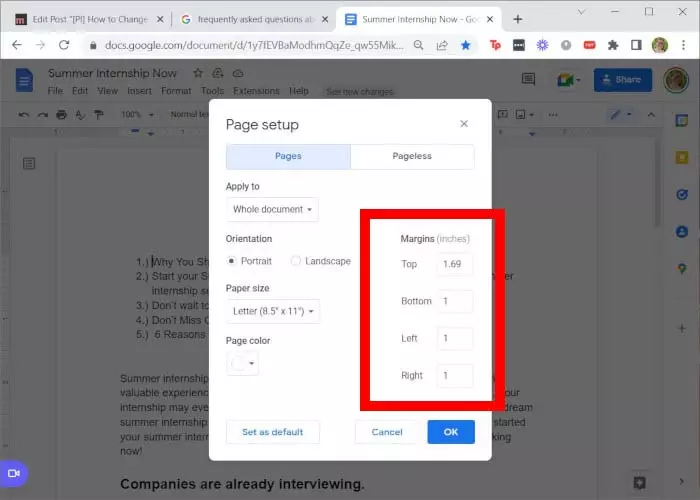 Google Doc Margins Поля настройки страницы Поля 1