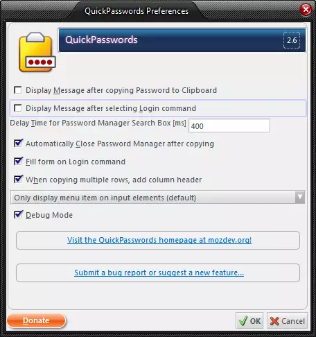 Kev ruaj ntseg addons rau Thunderbird - quickpasswords