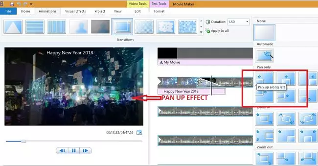 Windows Movie Maker - Pan Up Effaith