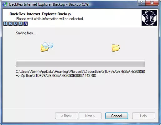 IE Backup ຢູ່ໃນຄວາມຄືບຫນ້າ