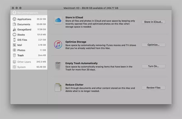 Sebelisa sebaka se hloekisitsoeng sa macOS Sierra ho Ntlafatsa Sebaka sa Hard Drive 8779_4