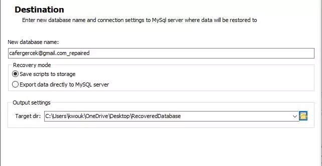 Recovery Toolbox for Mysql Review Scegli la destinazione per i dati recuperati